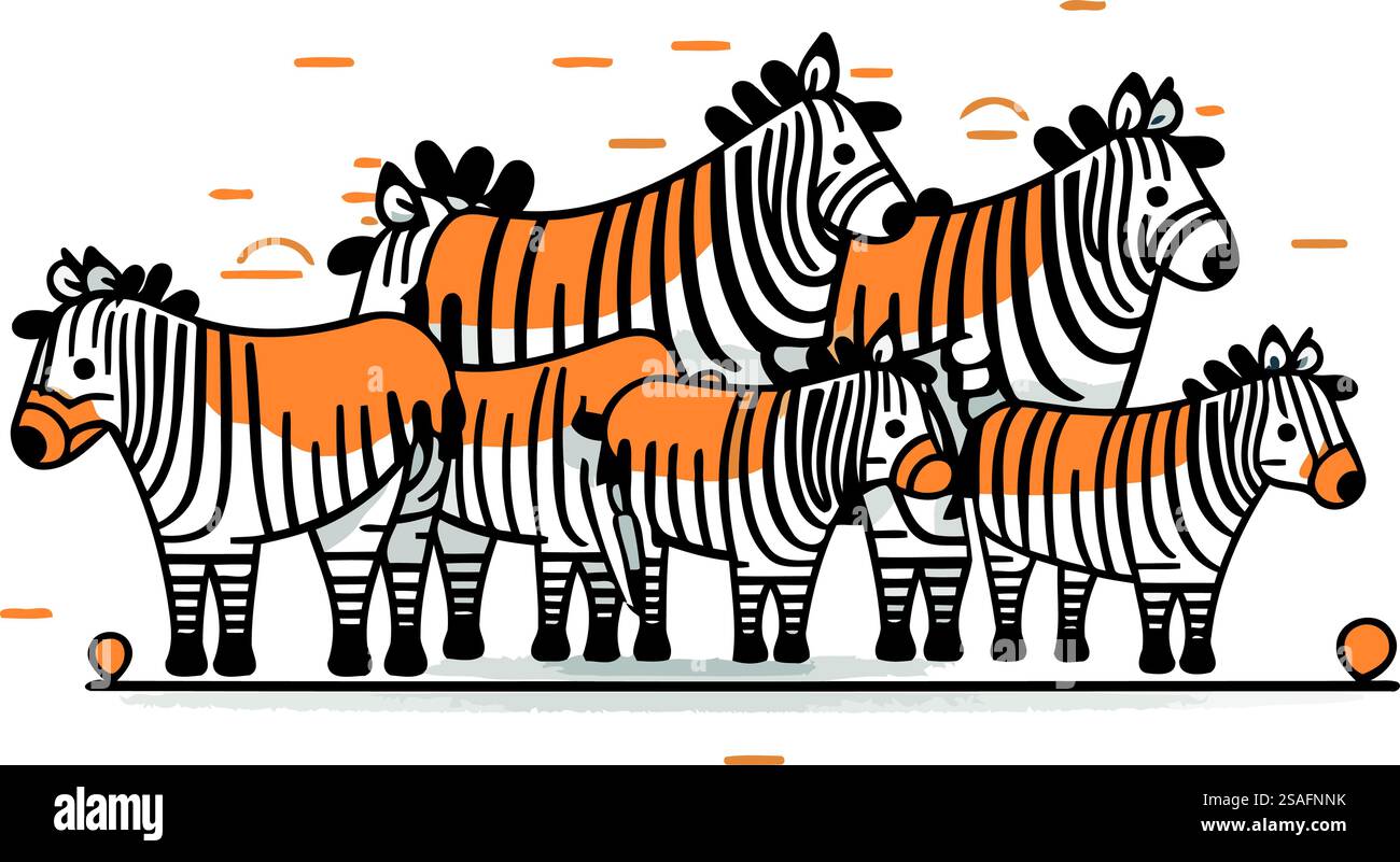Zebra family. Vector illustration in flat style. Isolated on white ...