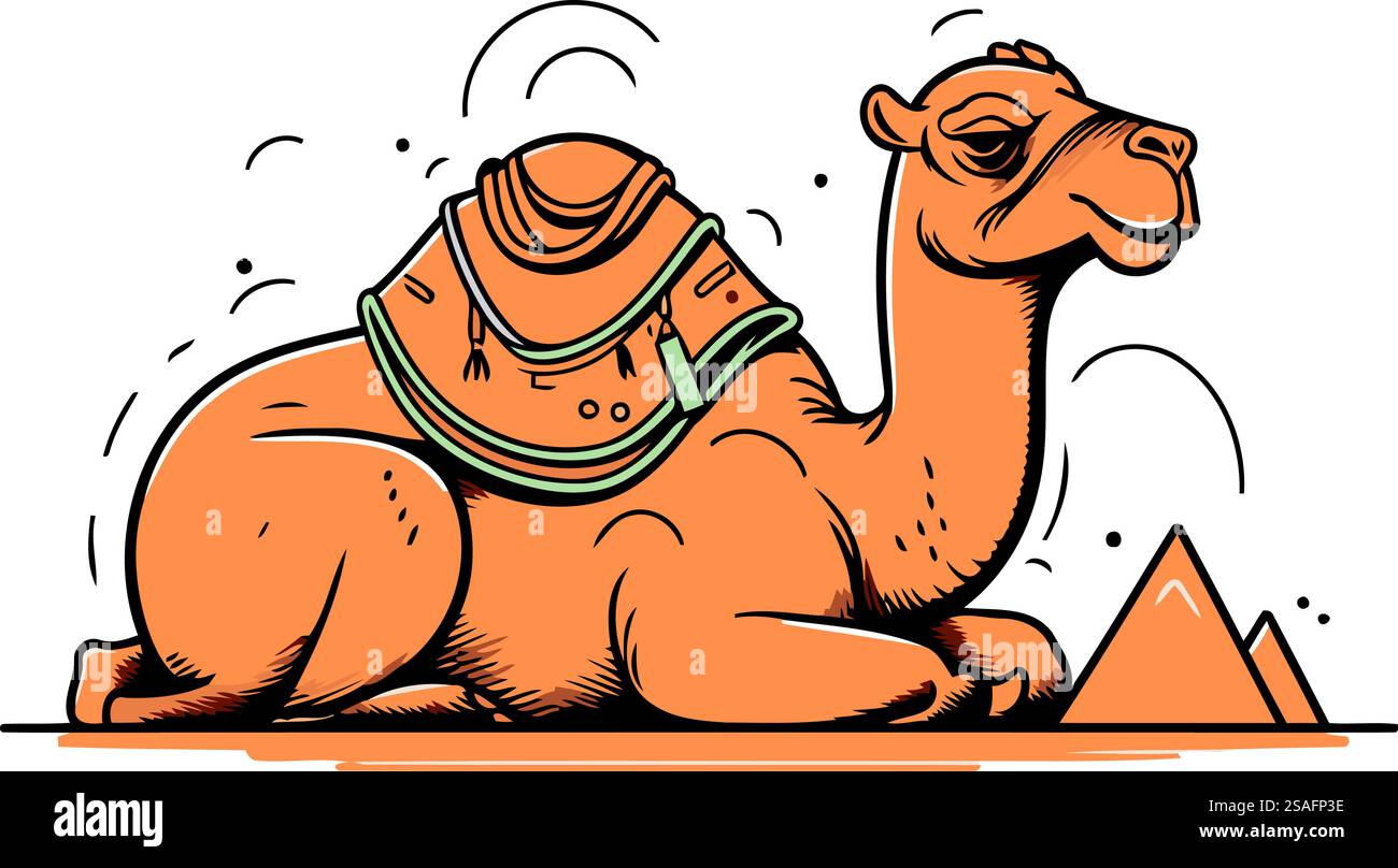 Camel sitting on the ground. Vector illustration in cartoon style Stock ...