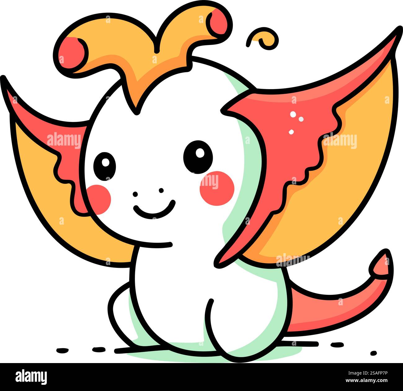 Funny cartoon monster with wings and tail. Cute vector illustration ...