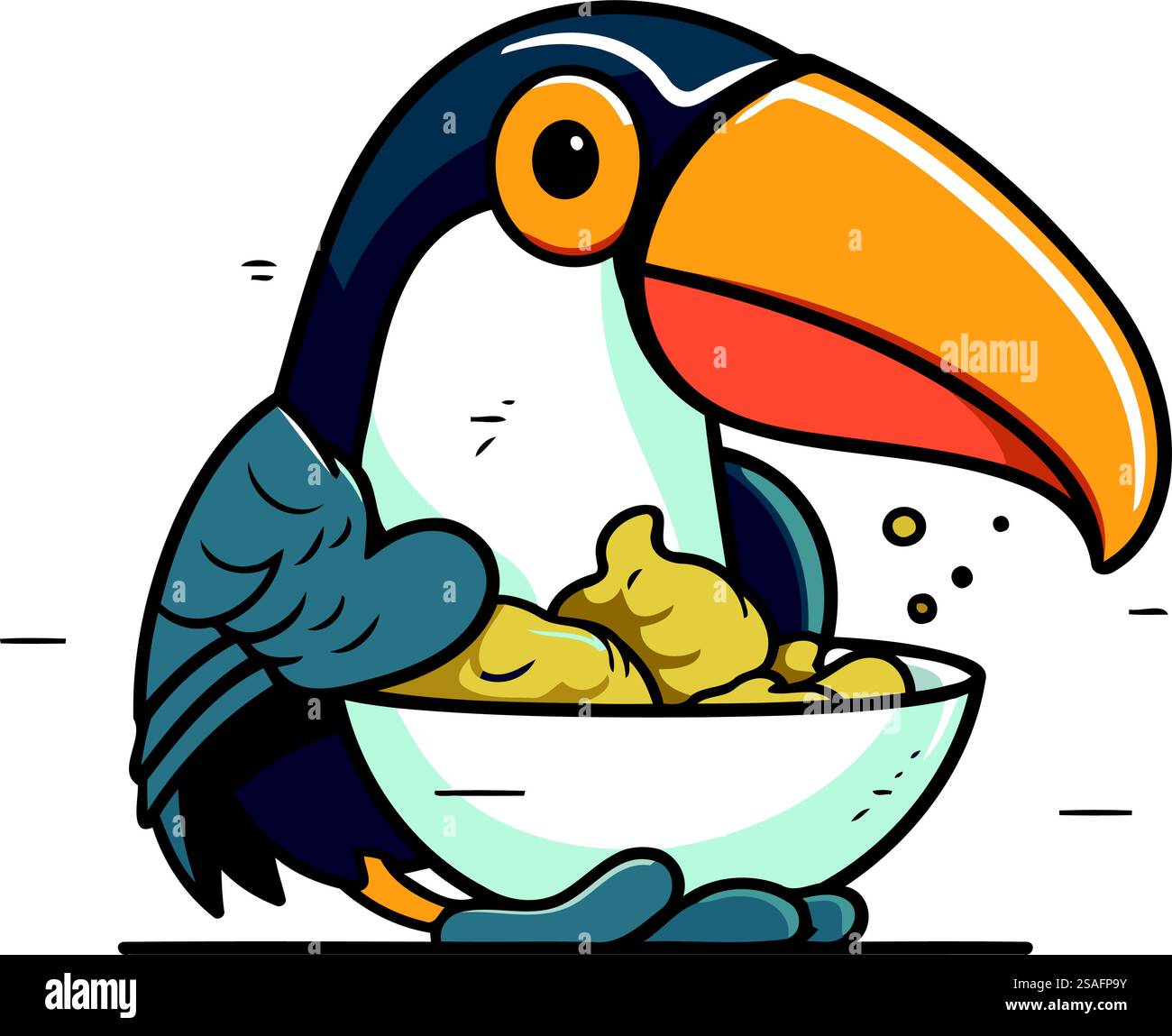 Cute cartoon toucan with a bowl of food. Vector illustration Stock ...