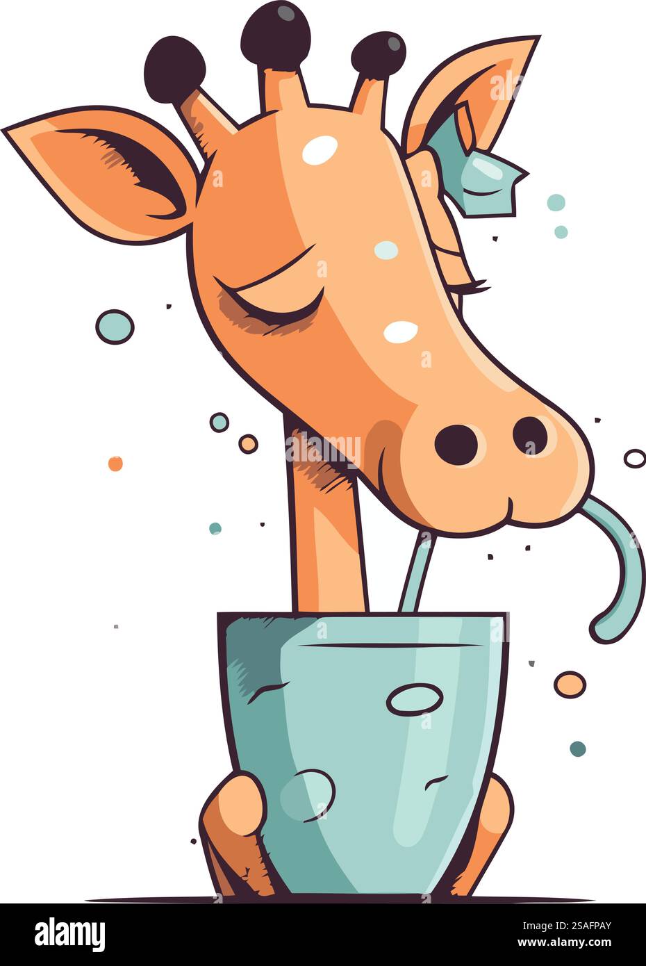 Cute cartoon giraffe drinking milk from a glass. Vector illustration ...