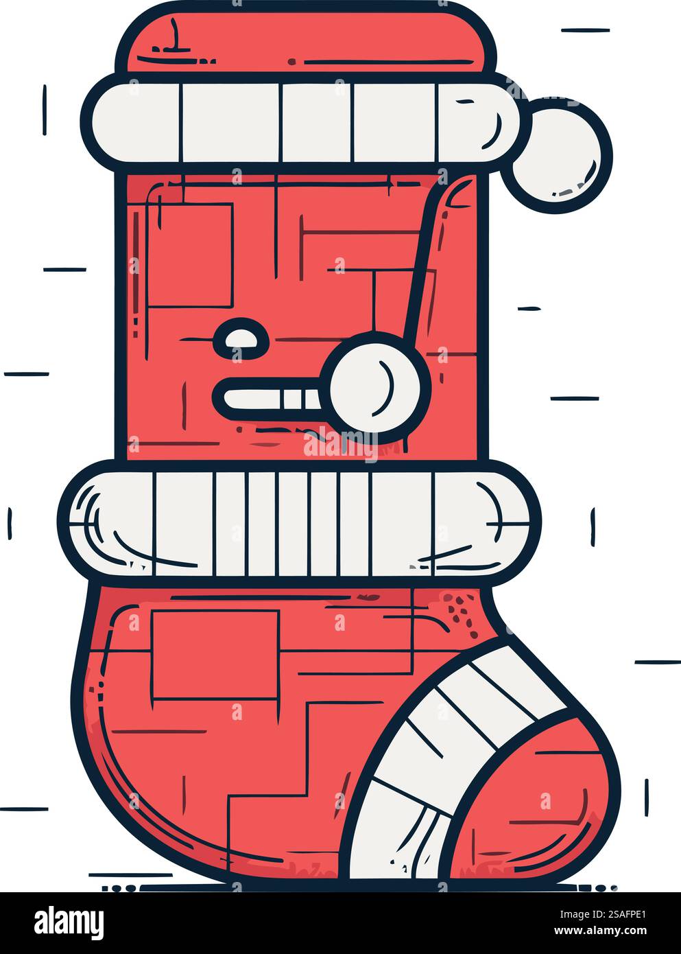 Vector illustration of Santa Claus red sock. Line art design for web ...