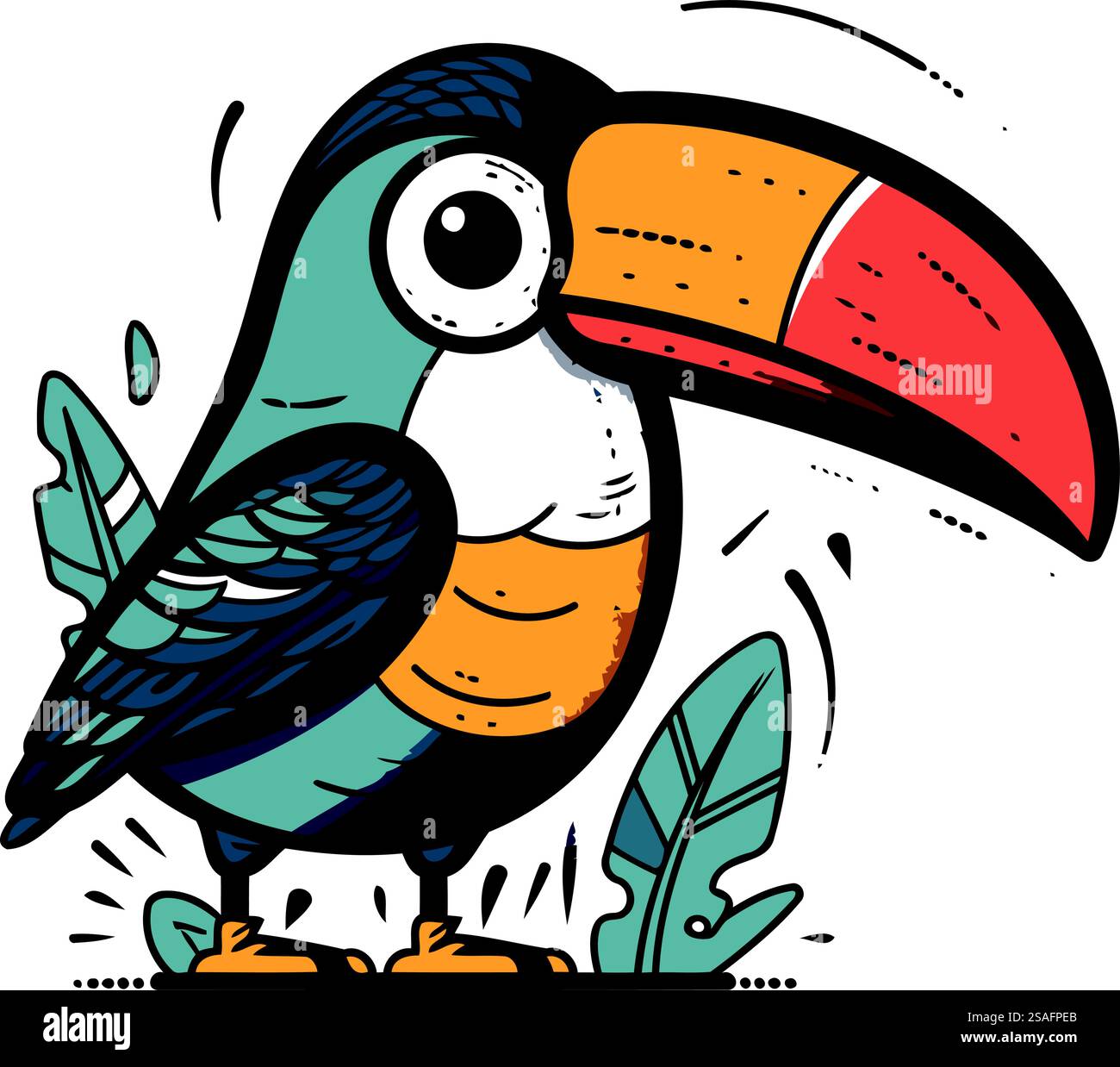 Cute cartoon toucan sitting on the ground. Vector illustration Stock ...