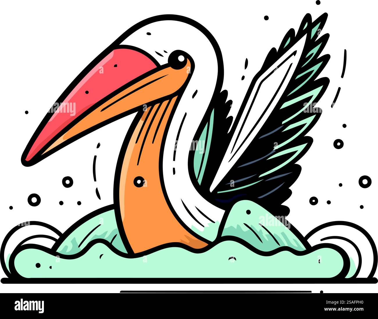 Pelican in the water. Vector illustration in doodle style Stock Vector ...