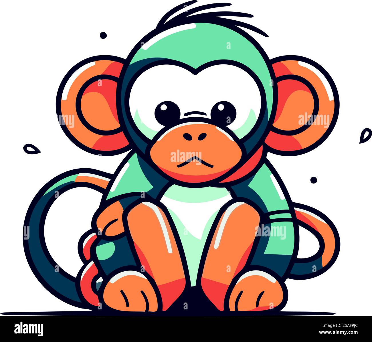 Cute cartoon monkey sitting on white background. Vector stock ...