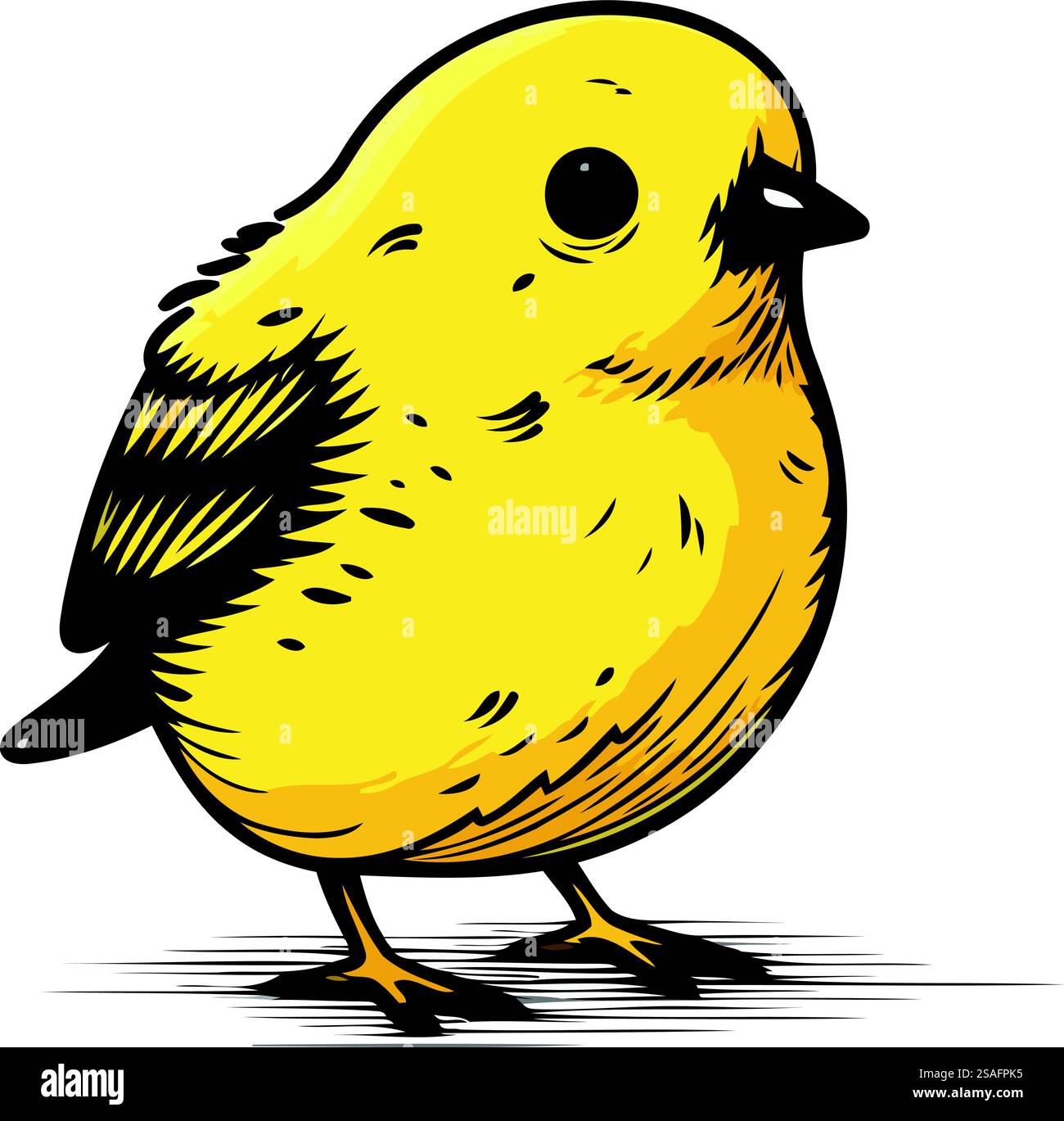 Vector illustration of a cute little yellow bird on a white background ...