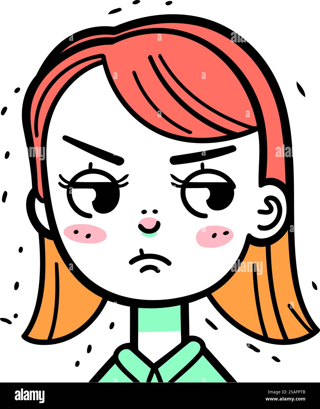 Angry Girl Face Expression Vector Illustration. Cute Cartoon Girl Face ...
