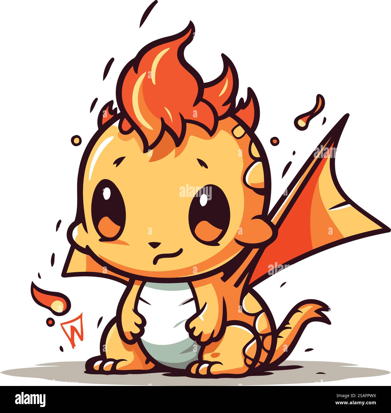 Cute cartoon little dragon. Vector illustration isolated on white ...