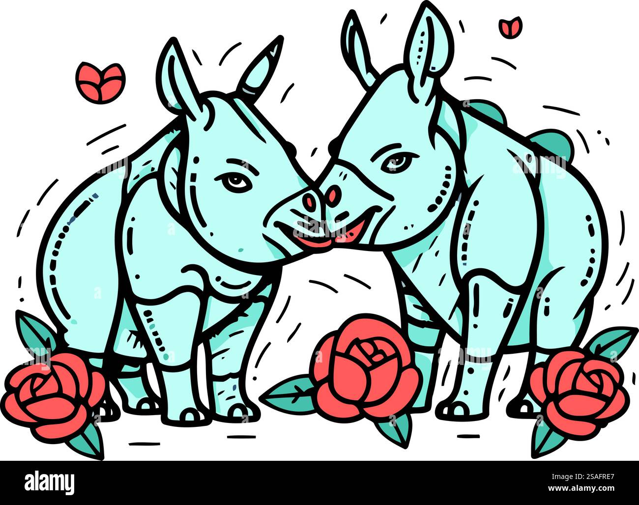 Rhinoceros couple in love with roses. Vector illustration Stock Vector ...