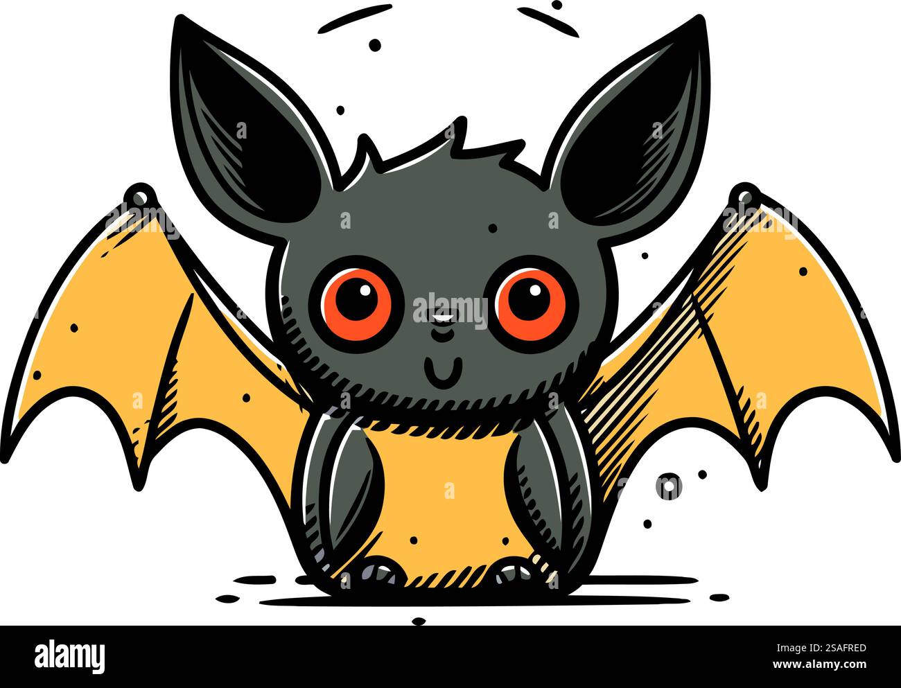 Cute cartoon bat. Hand drawn vector illustration isolated on white ...