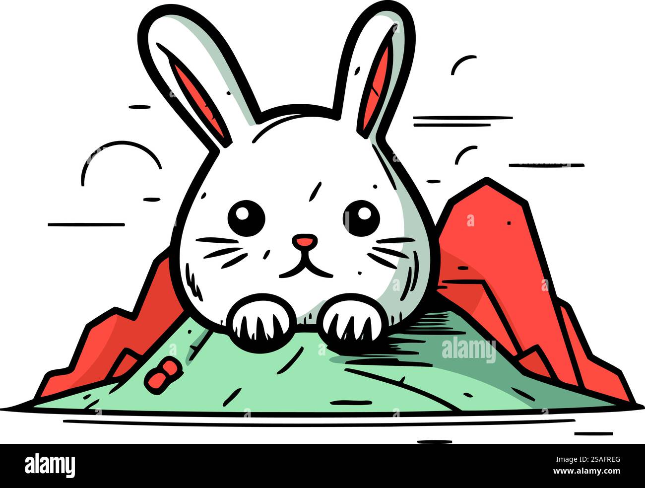 Rabbit on the mountain. Cute cartoon character. Vector illustration ...