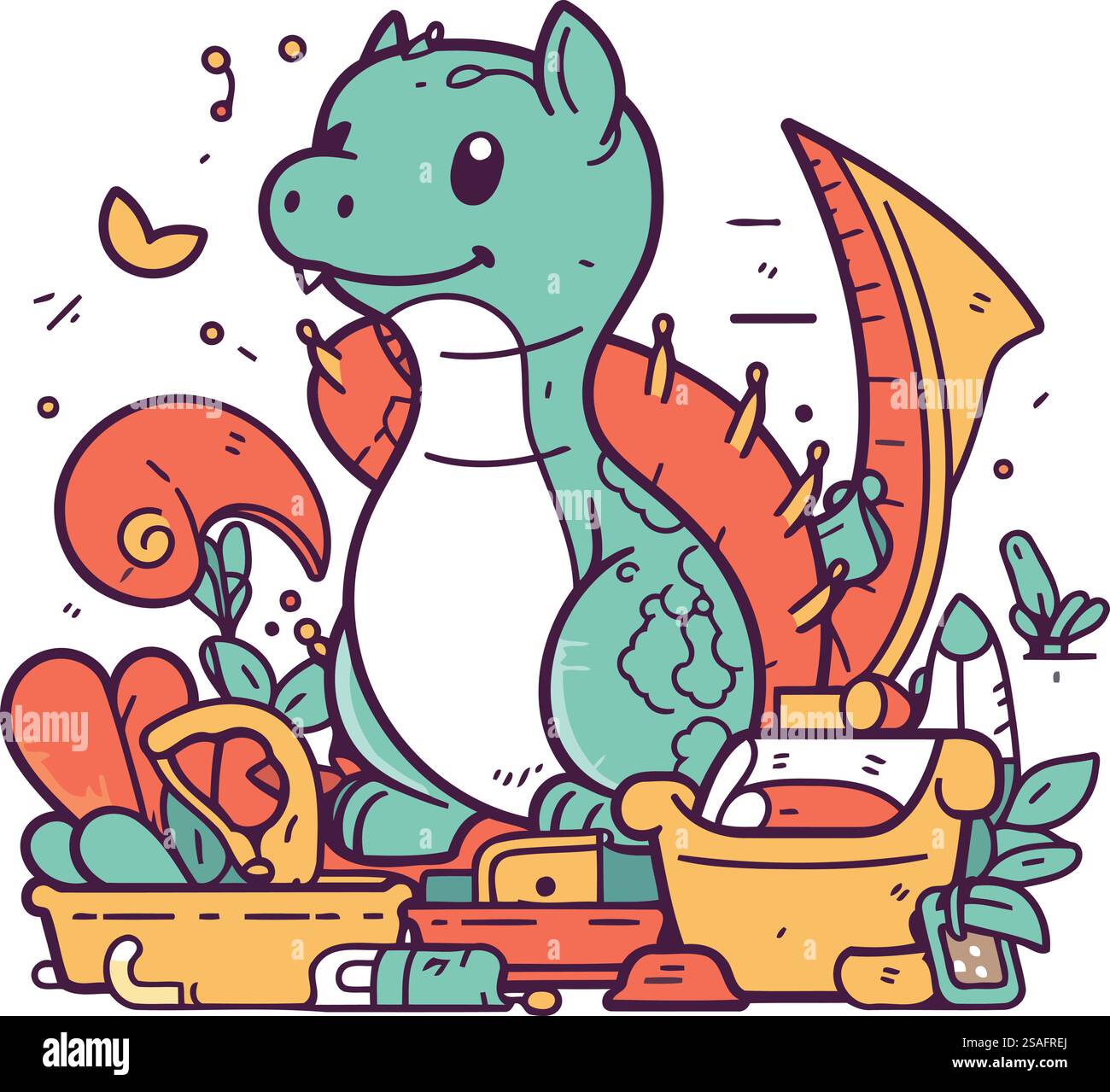 Cute hand drawn dragon. Vector illustration in doodle style Stock ...