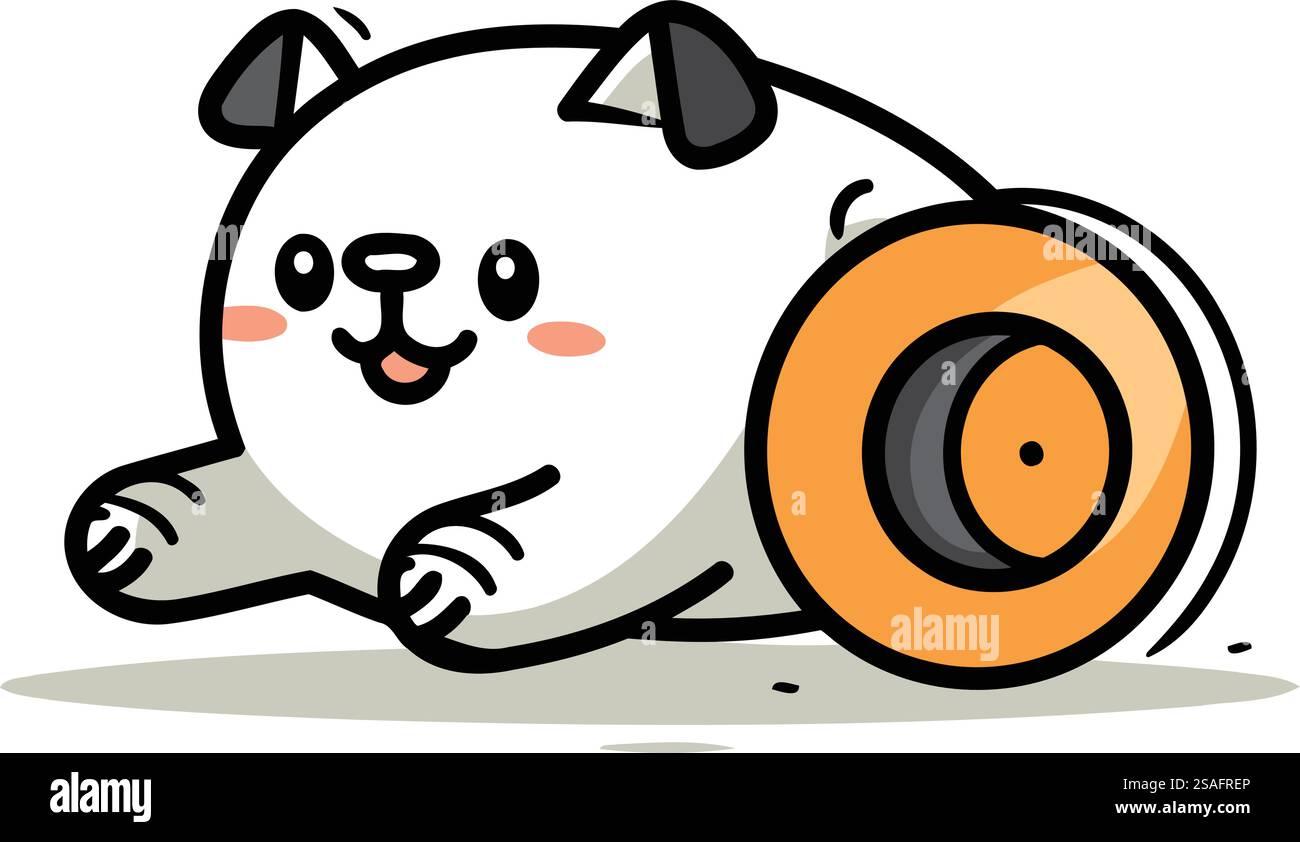 Cute cartoon dog playing with a car wheel. Vector illustration Stock ...