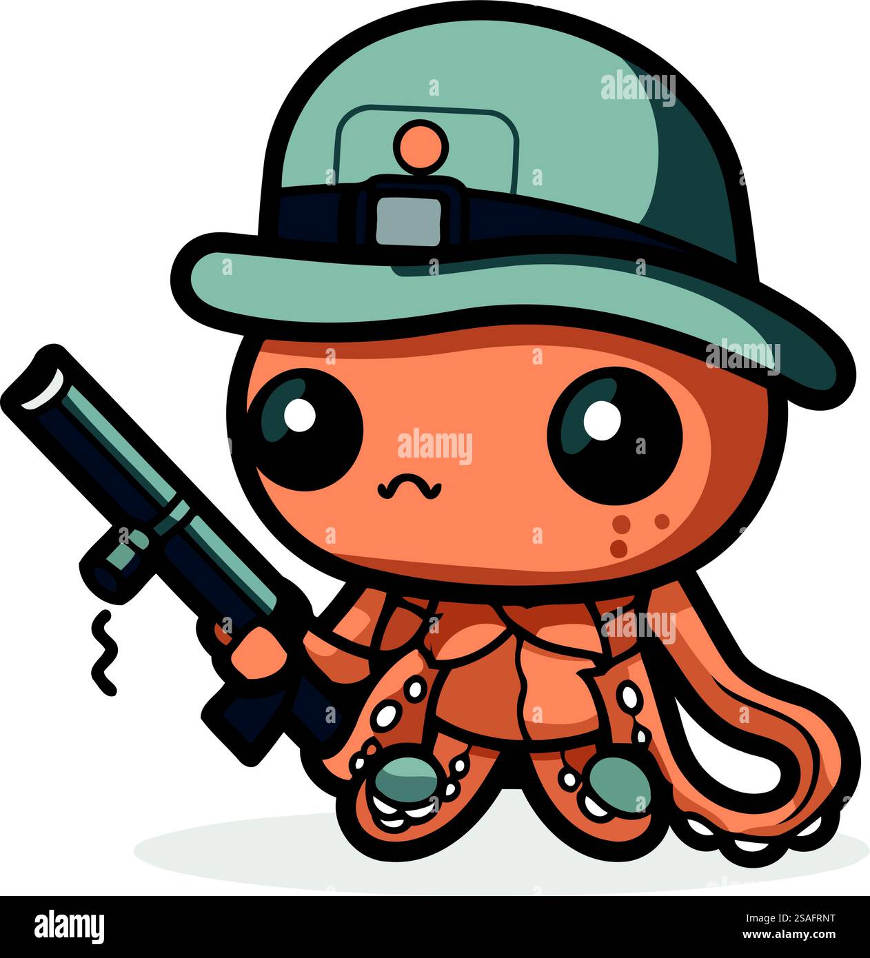 Cute octopus holding a gun and a spyglass. Vector illustration Stock ...