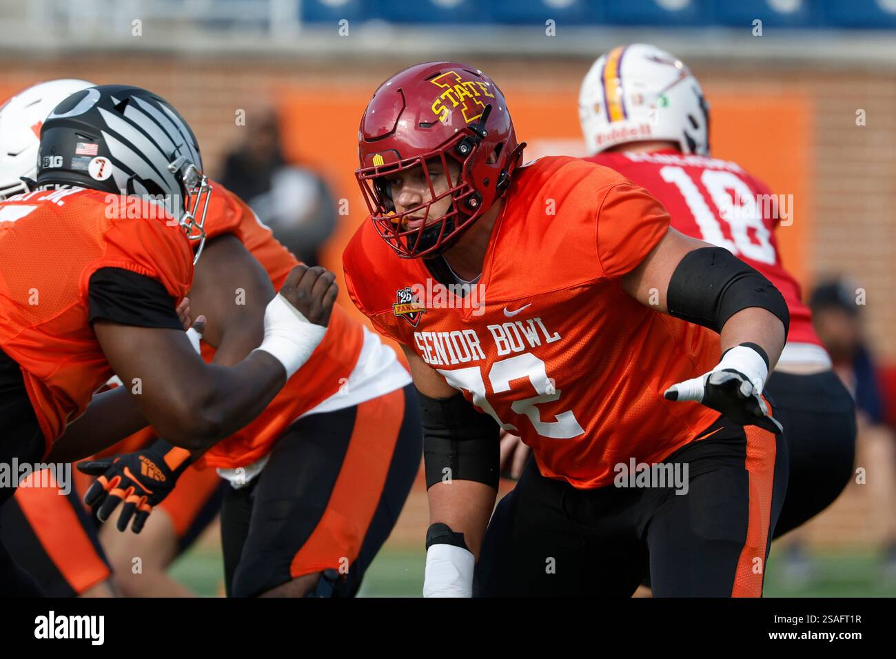 National team offensive lineman Jalen Travis of Iowa State (72) runs ...