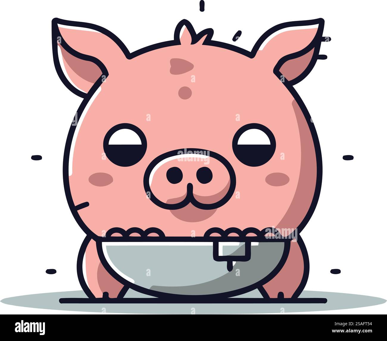 Cute pig holding a bowl of water. Vector illustration in cartoon style ...