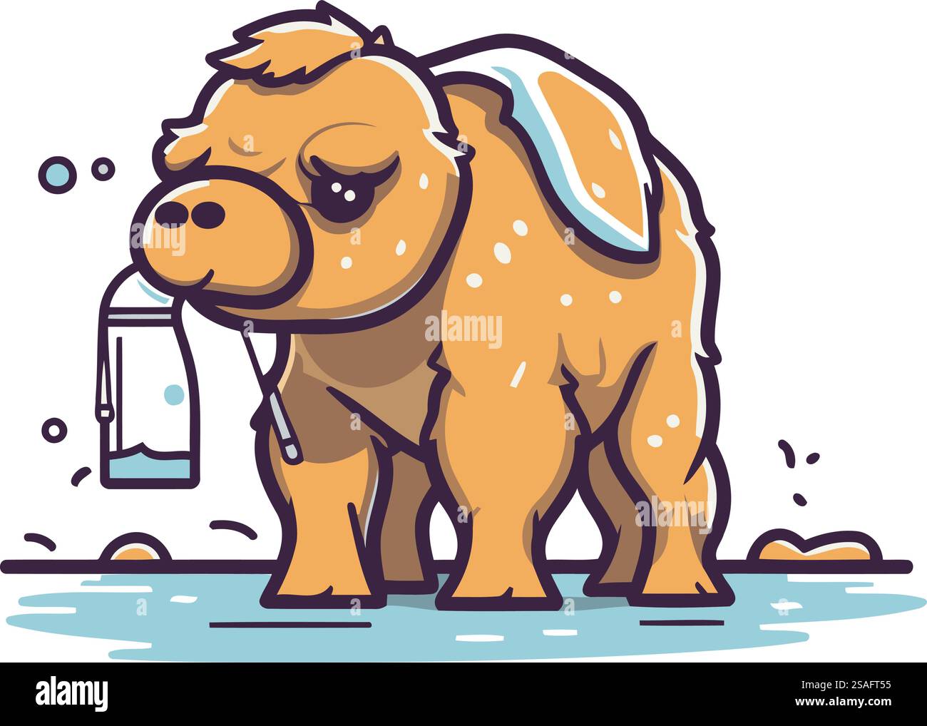 Illustration of a cute cartoon dog drinking milk from a bottle Stock ...