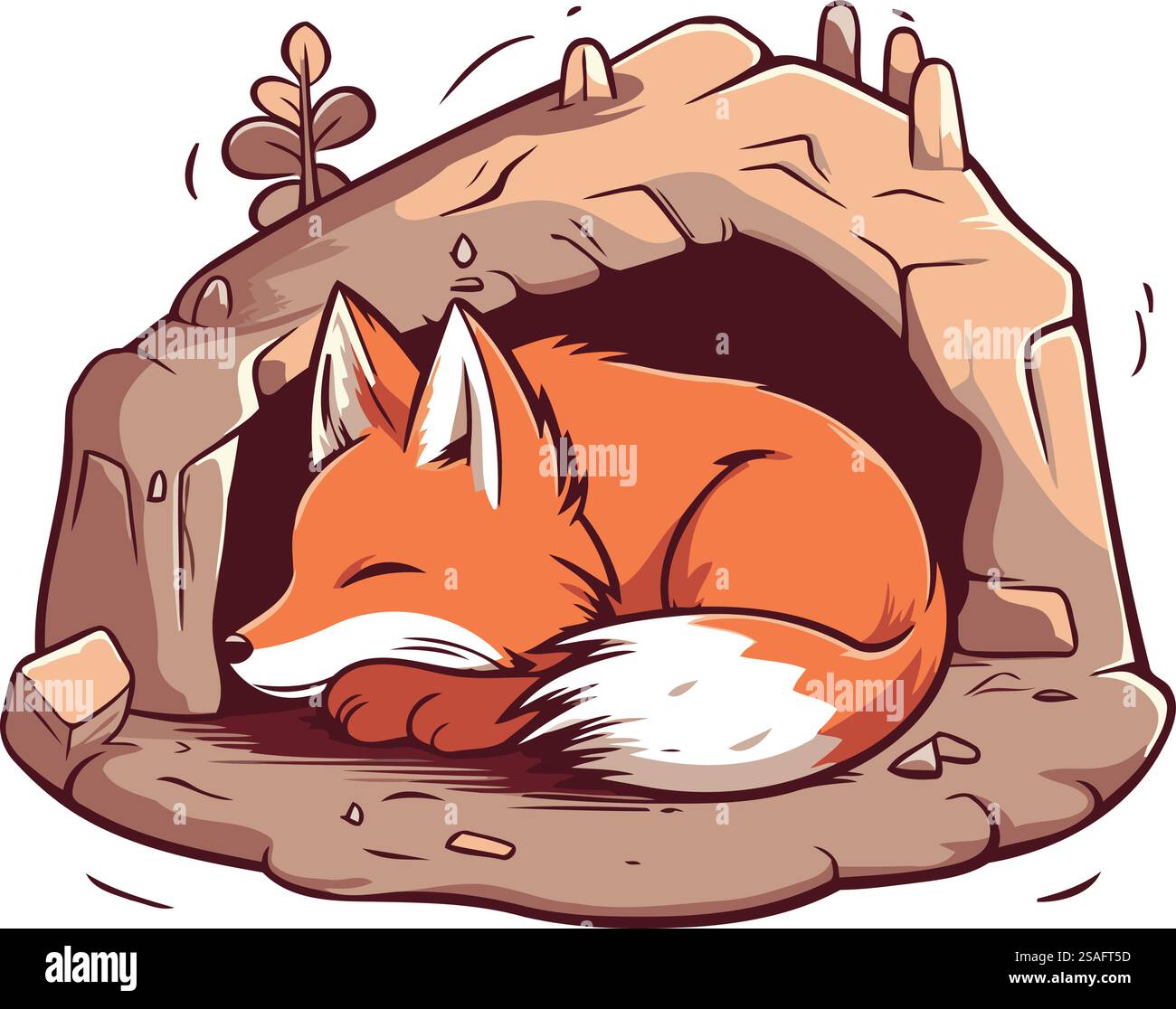 Red fox sleeping in a cave. Vector illustration of a cartoon style ...