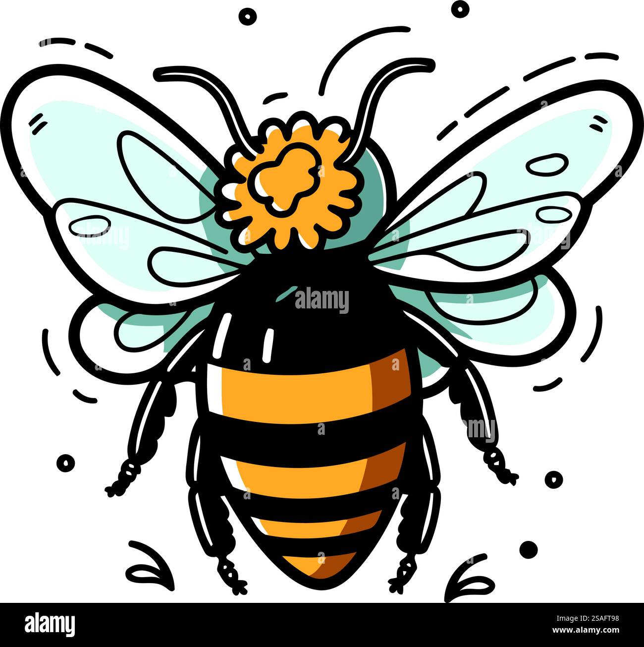 Cartoon hand drawn bee isolated on white background. Vector ...