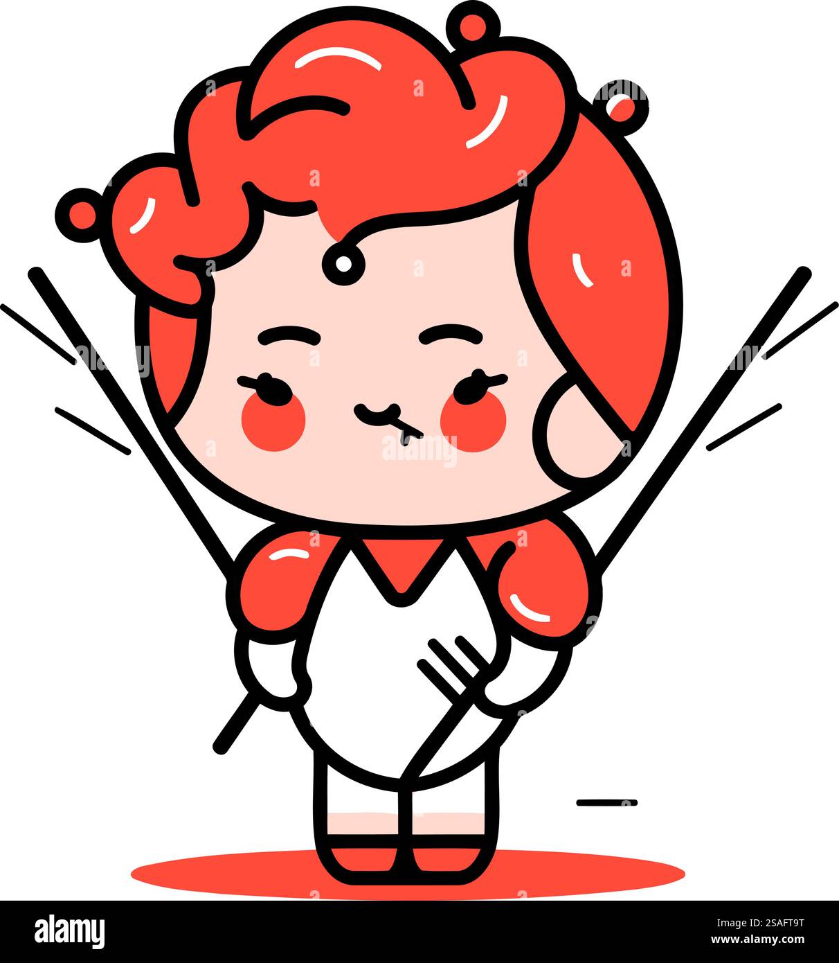 Cute red haired little girl with stick. Vector illustration Stock ...
