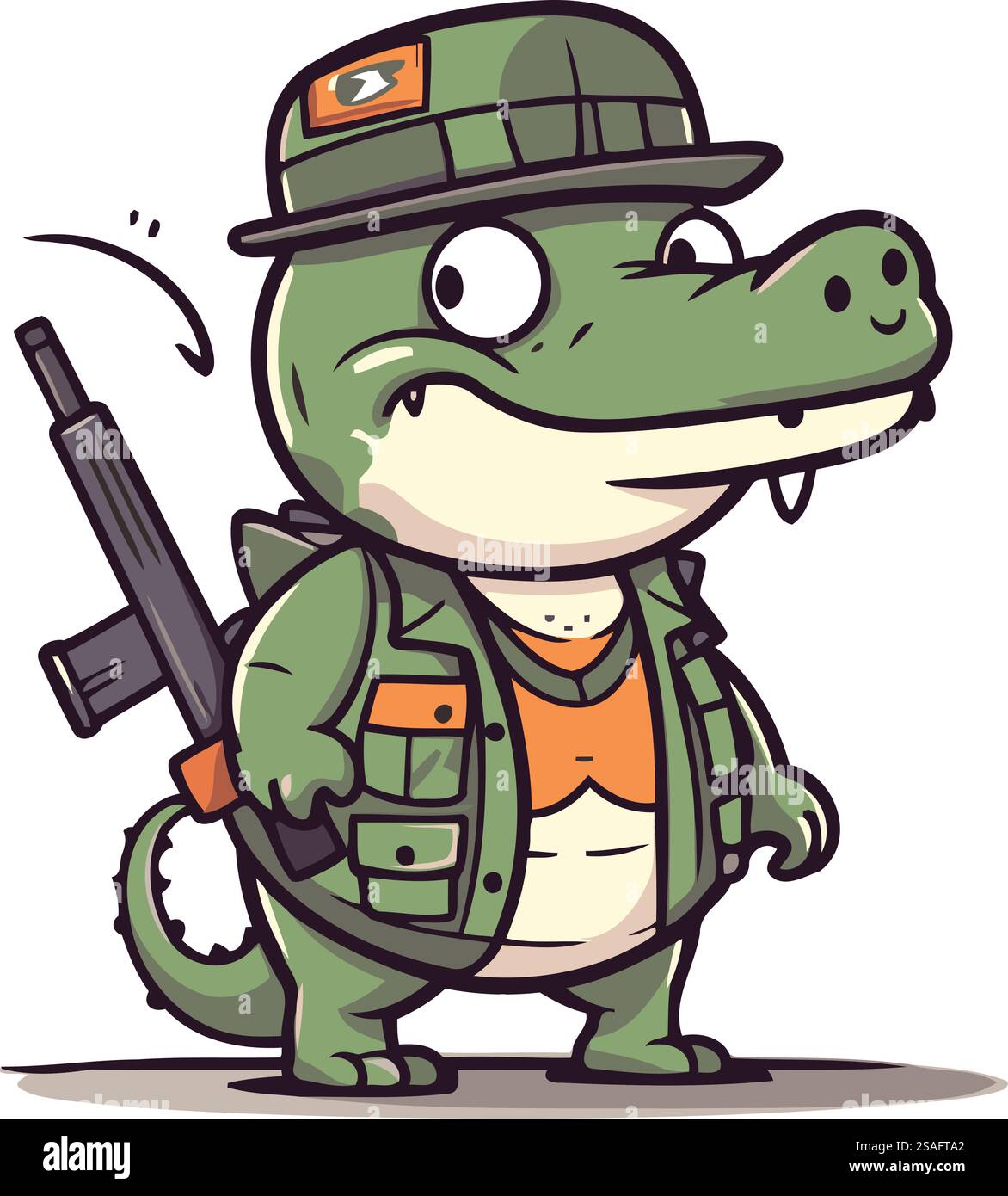 Crocodile in safari costume holding a gun. Vector illustration Stock ...