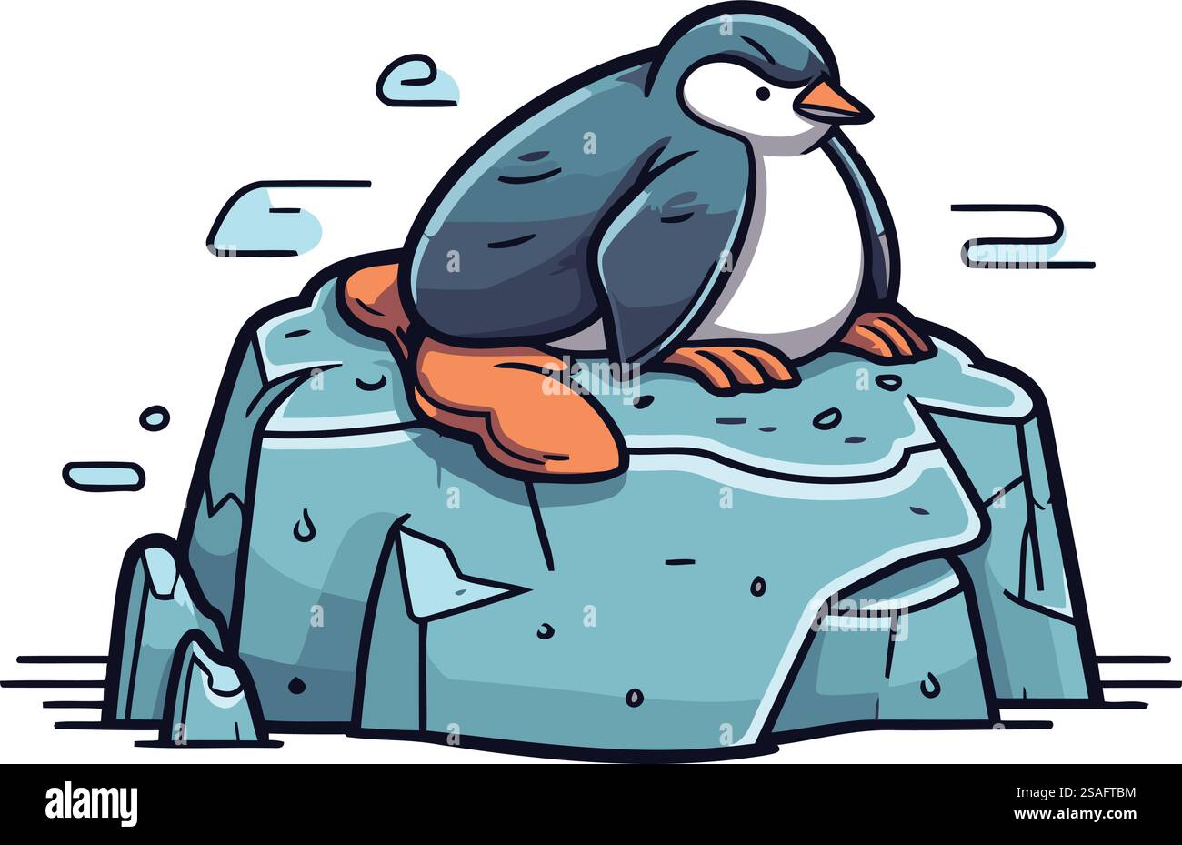 Cartoon penguin sitting on a rock. Vector illustration of a penguin ...
