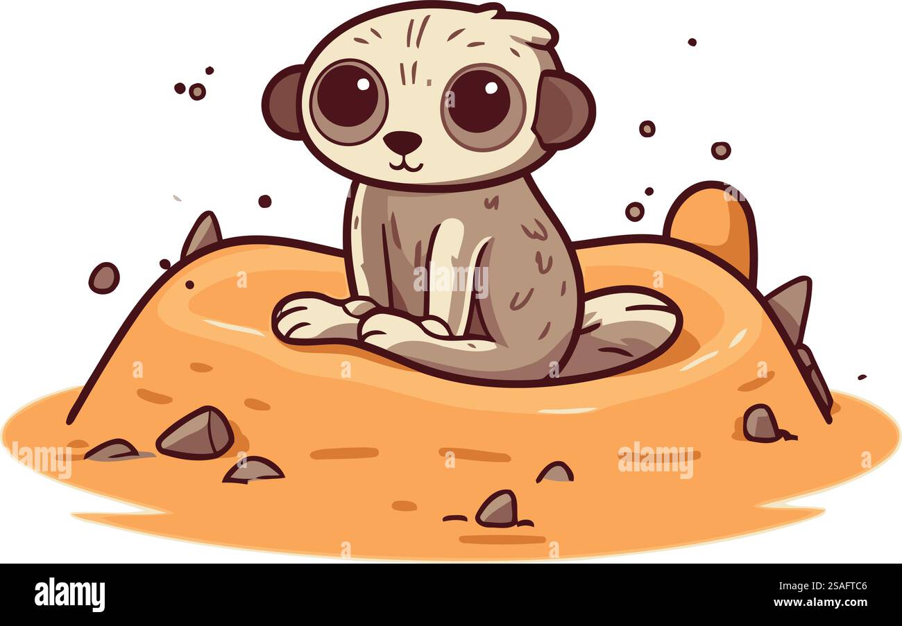 Cute little meerkat sitting in the hole. Vector illustration Stock ...