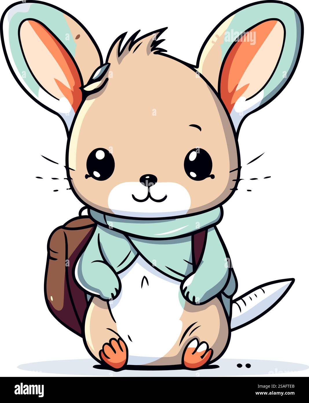 Cute cartoon hare with backpack and scarf. Vector illustration Stock ...