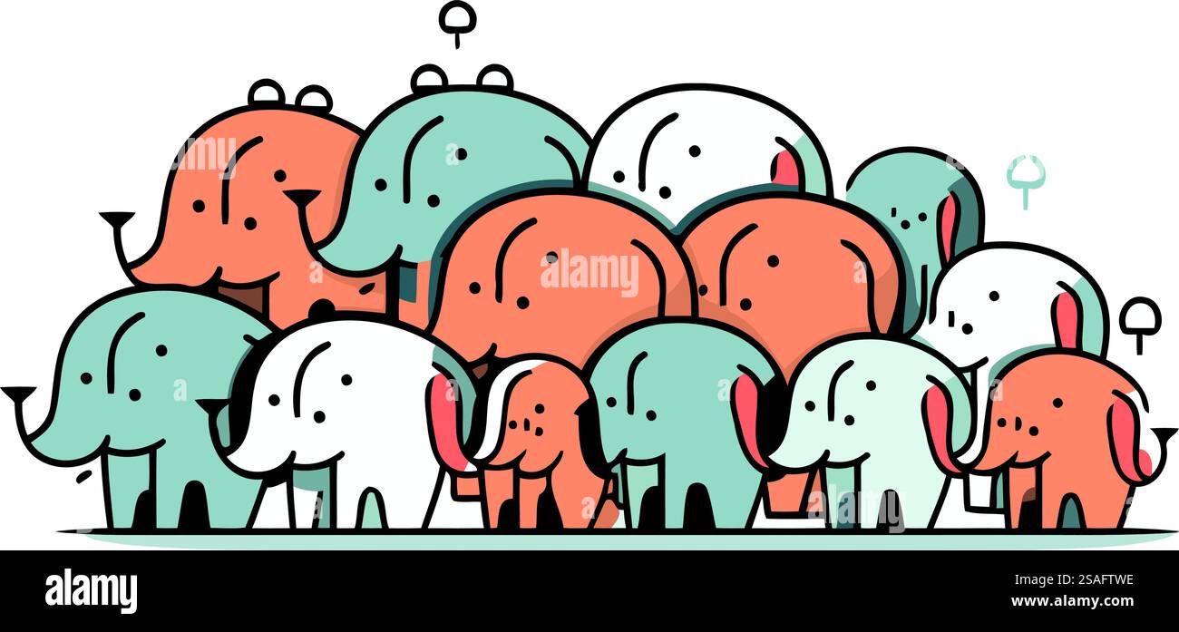Cute cartoon elephant family vector illustration. Hand drawn cute baby ...