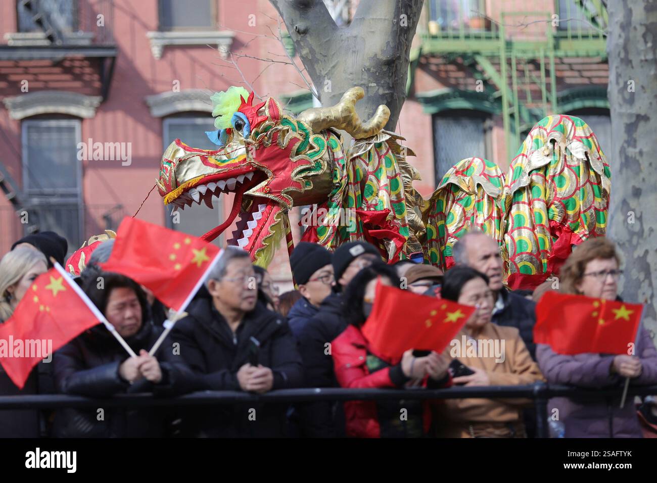 NEW YORK, NEW YORK - JANUARY 29: A colorful dragon parades through the ...