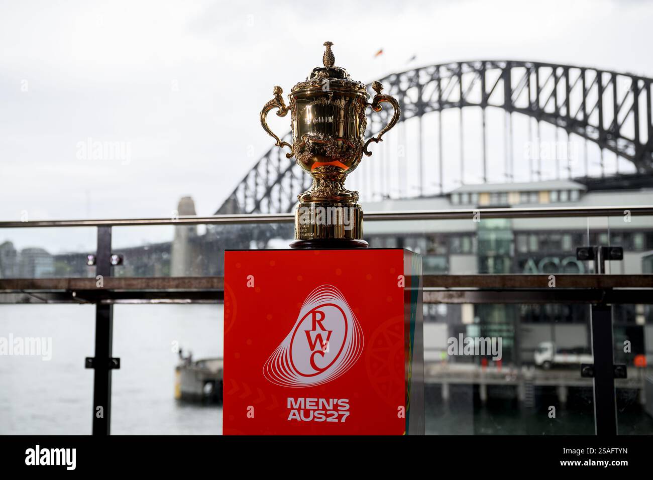 The Webb Ellis Cup is seen during a Men's Rugby World Cup 2027 host ...