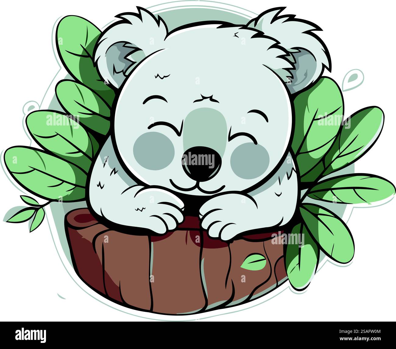 Cute koala in a pot with leaves. Vector illustration Stock Vector Image ...