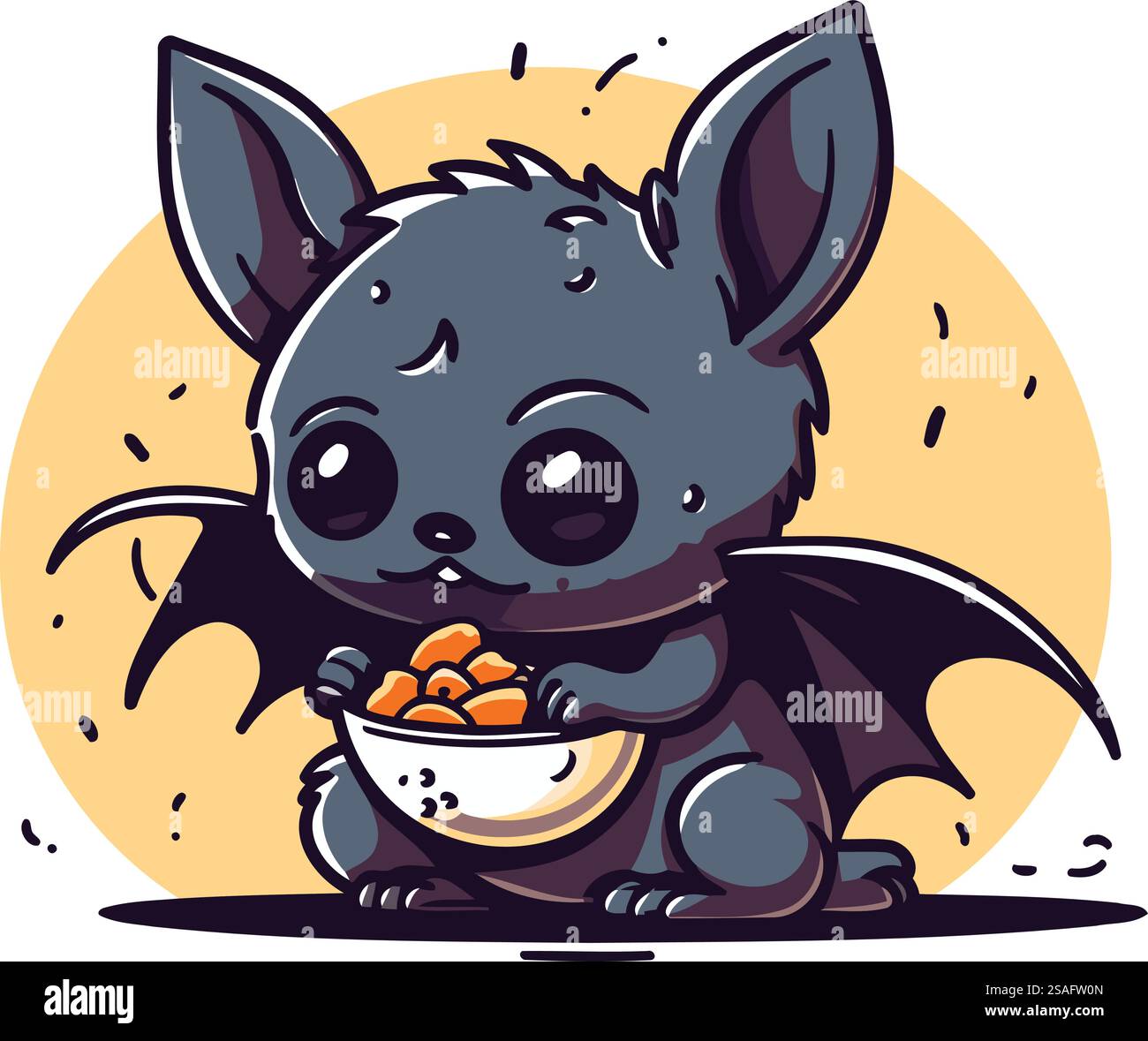 Cute cartoon bat with bowl of raisins. Vector illustration Stock Vector ...
