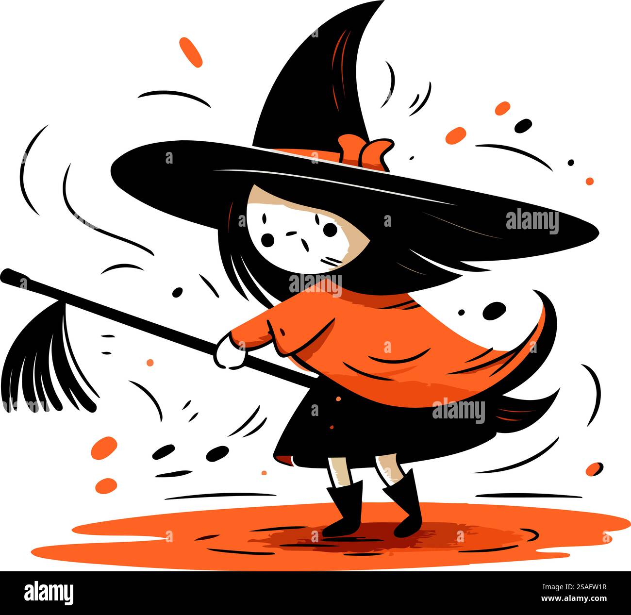 Witch flying on broomstick. Vector illustration in cartoon style Stock ...