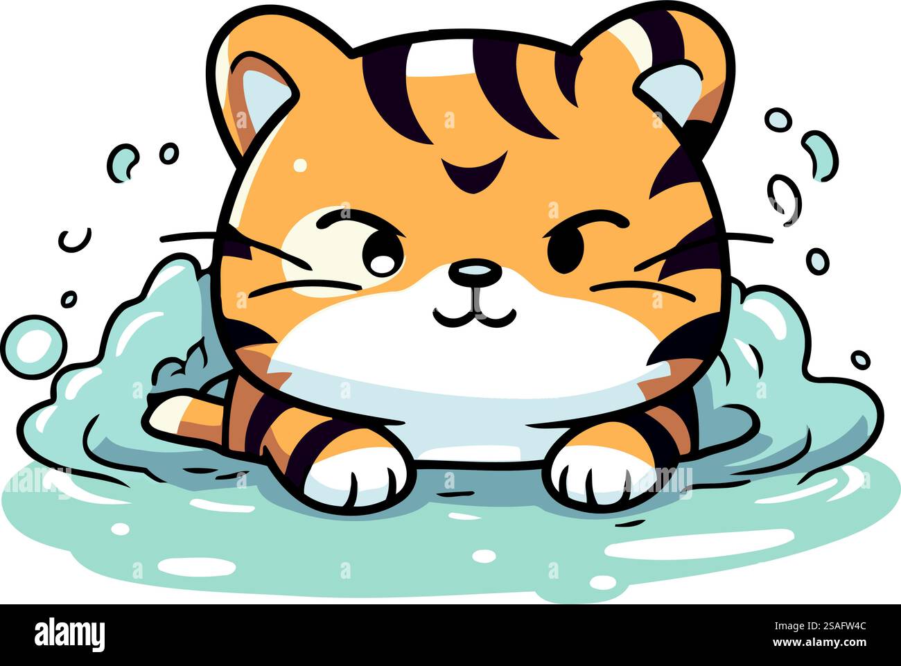 Cute cartoon tiger in the water. Vector illustration isolated on white ...