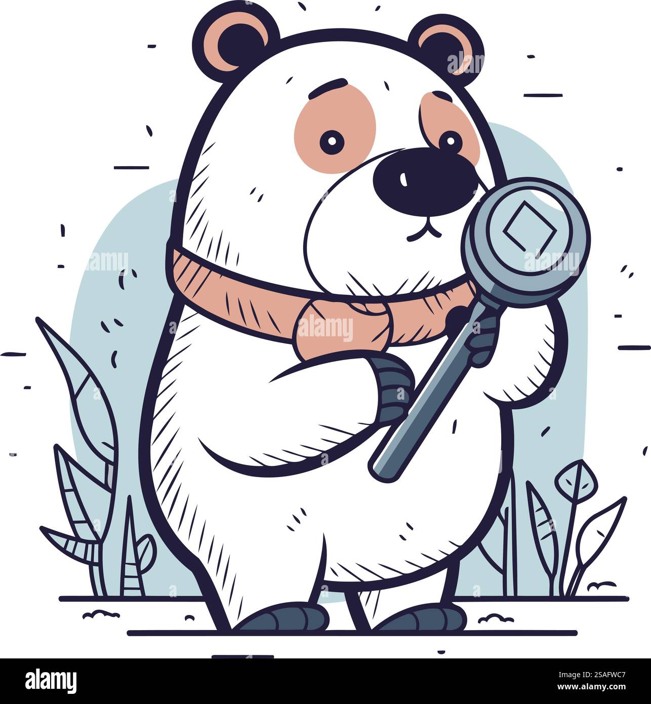 Polar bear with magnifying glass. Vector illustration in cartoon style ...