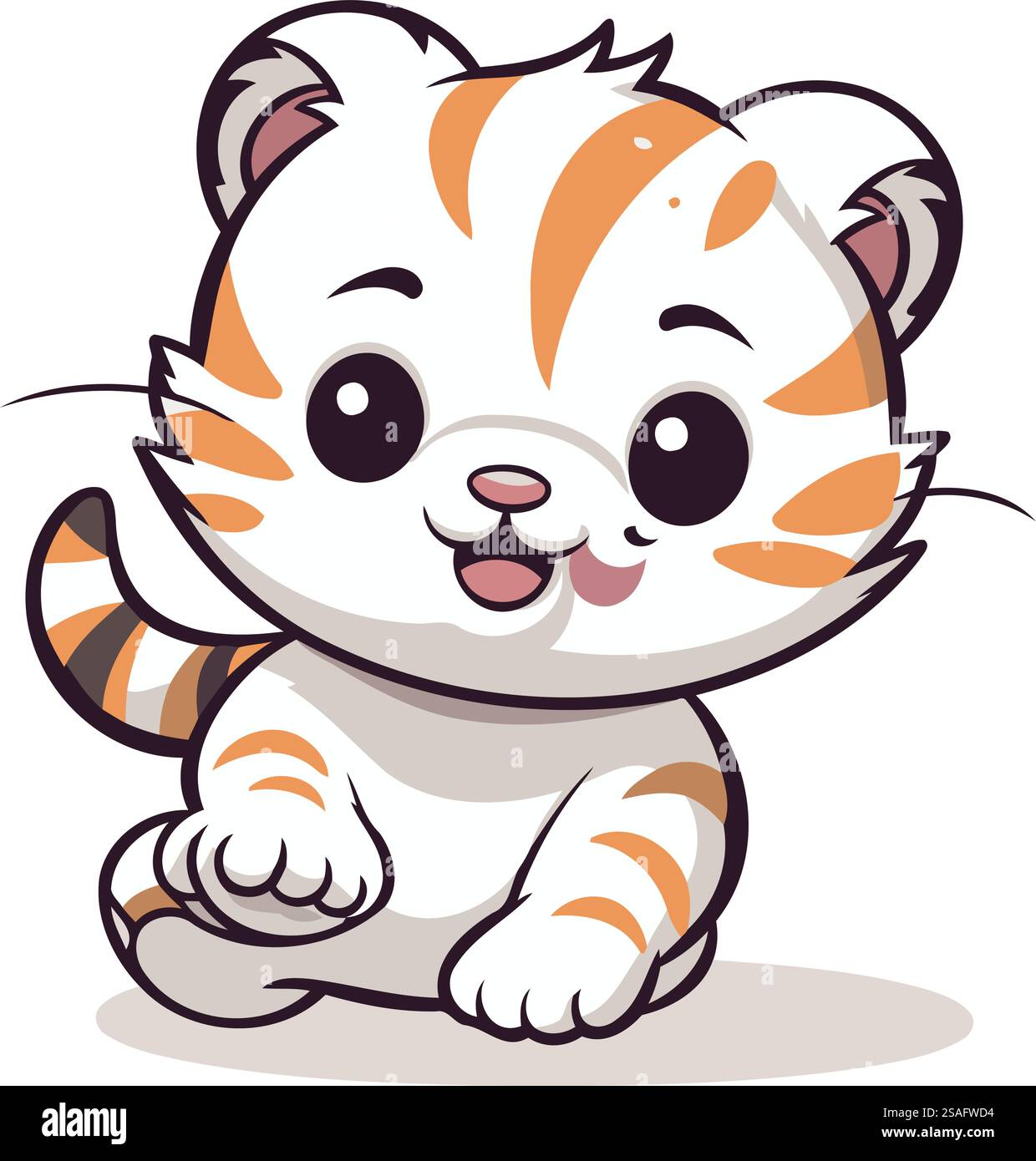 Cute cartoon tiger isolated on a white background. Vector illustration ...