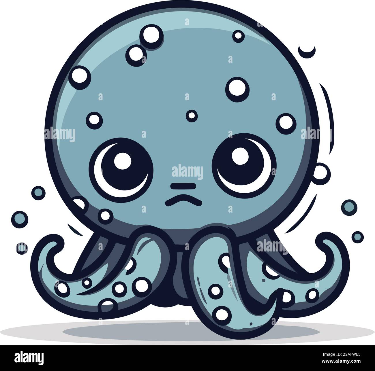 Cute cartoon octopus character with sad expression. Vector illustration ...