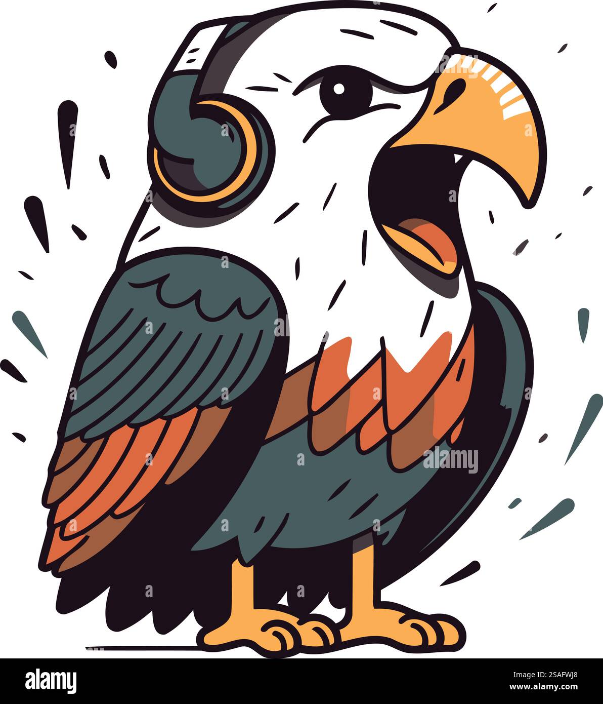 Bald eagle with headphones. Vector illustration isolated on white ...