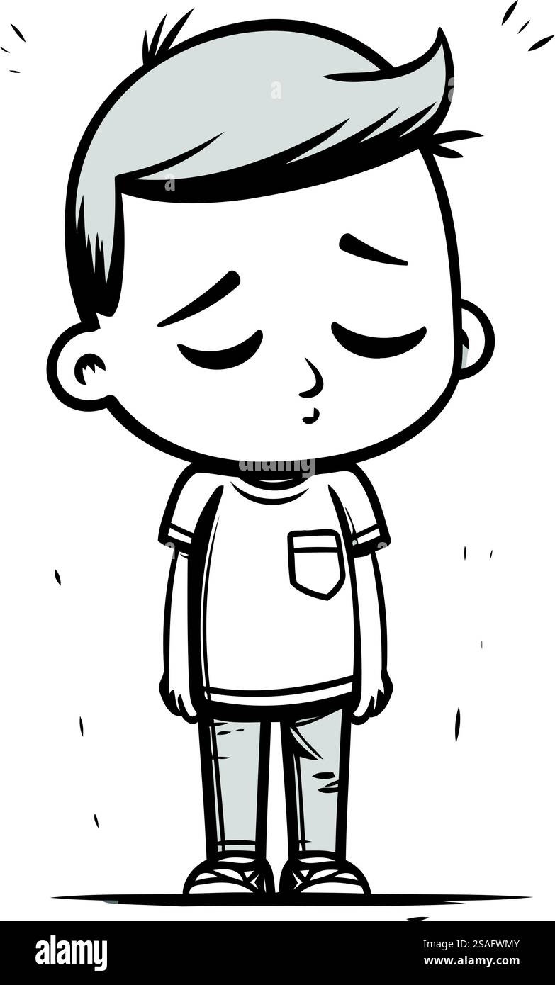 Boy Crying Black and White Cartoon Vector Illustration of a Boy Crying ...