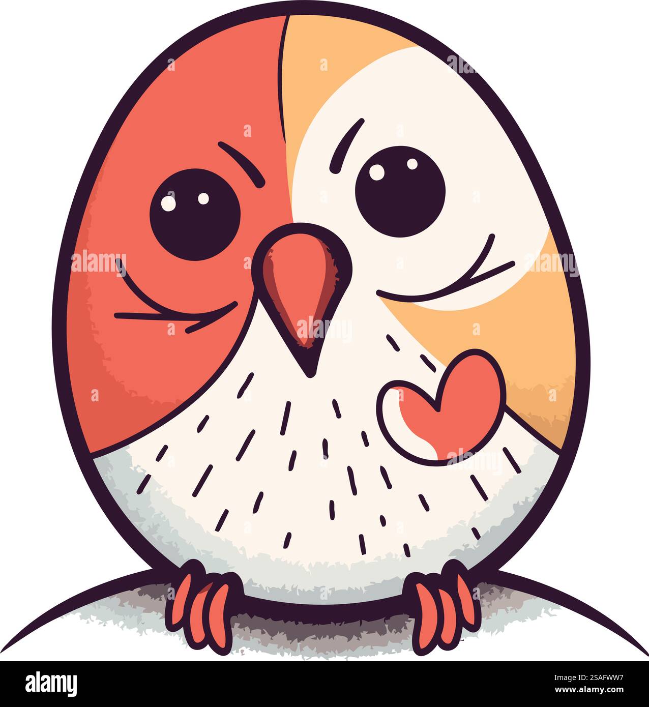 Cute little bird with a heart on its head. Vector illustration Stock ...