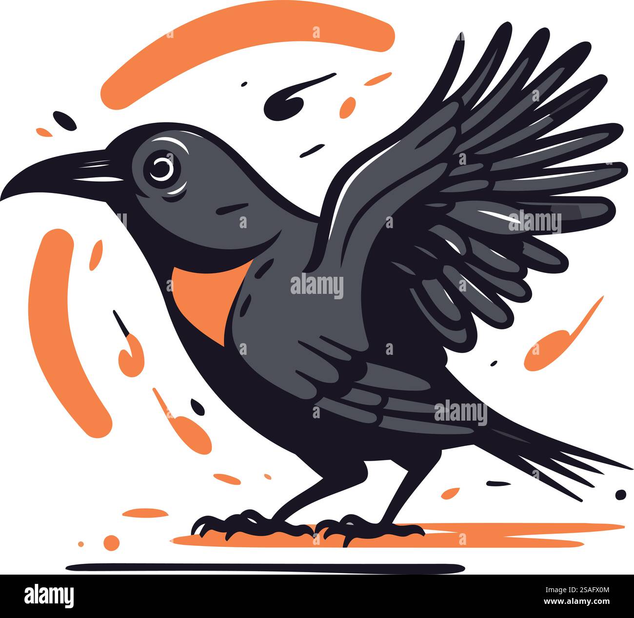 Hand drawn vector illustration of a black crow. Isolated on white ...