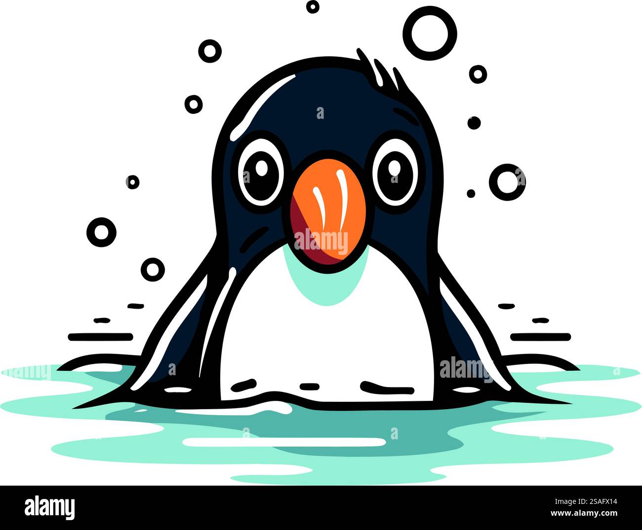 Cute penguin swimming in the water. Cartoon vector illustration Stock ...