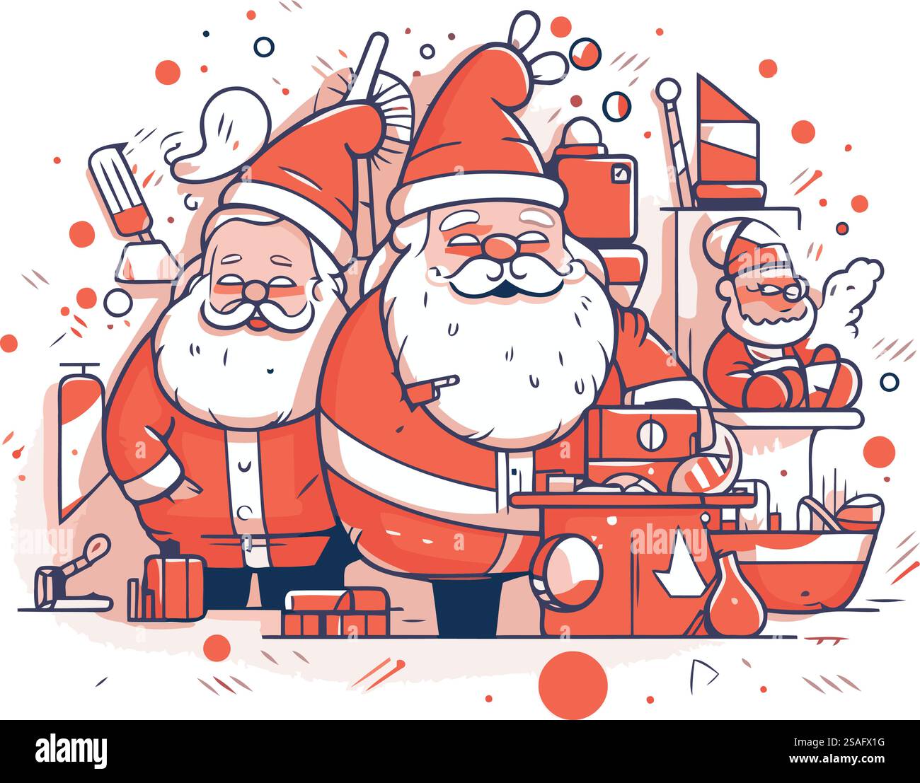 Santa Claus with presents. Vector illustration in doodle style Stock ...