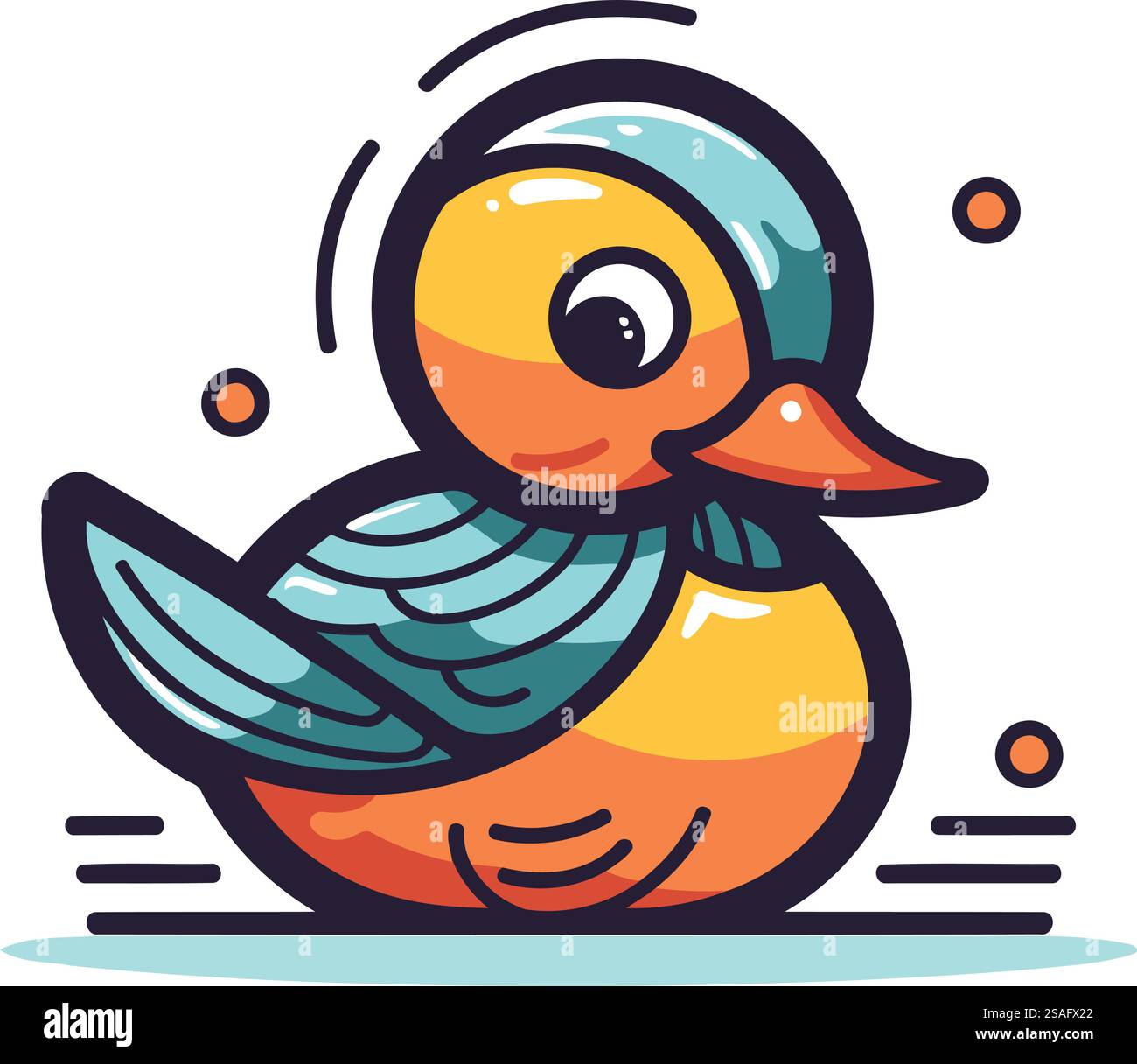 Cute cartoon rubber duck. Vector illustration isolated on white ...