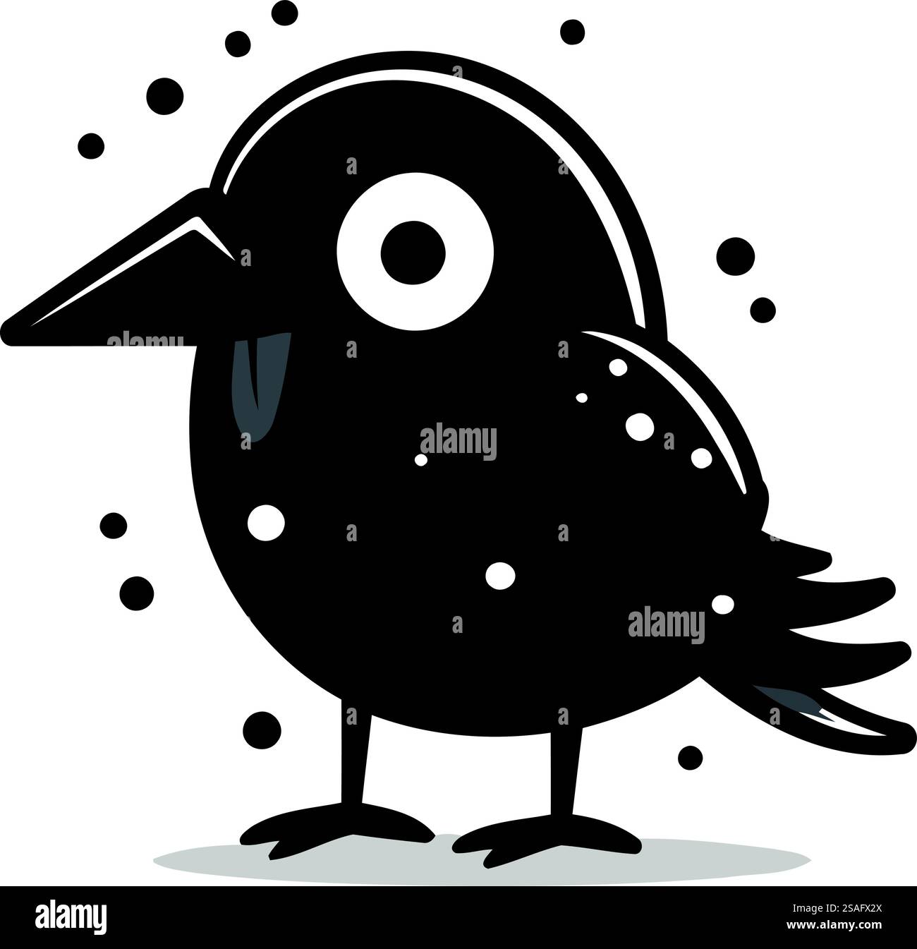 Cute Black Bird Cartoon Vector Illustration. Isolated on White ...