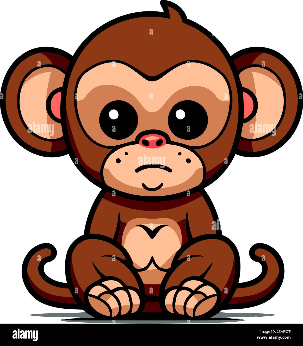 Cute cartoon monkey sitting. Vector illustration isolated on white ...