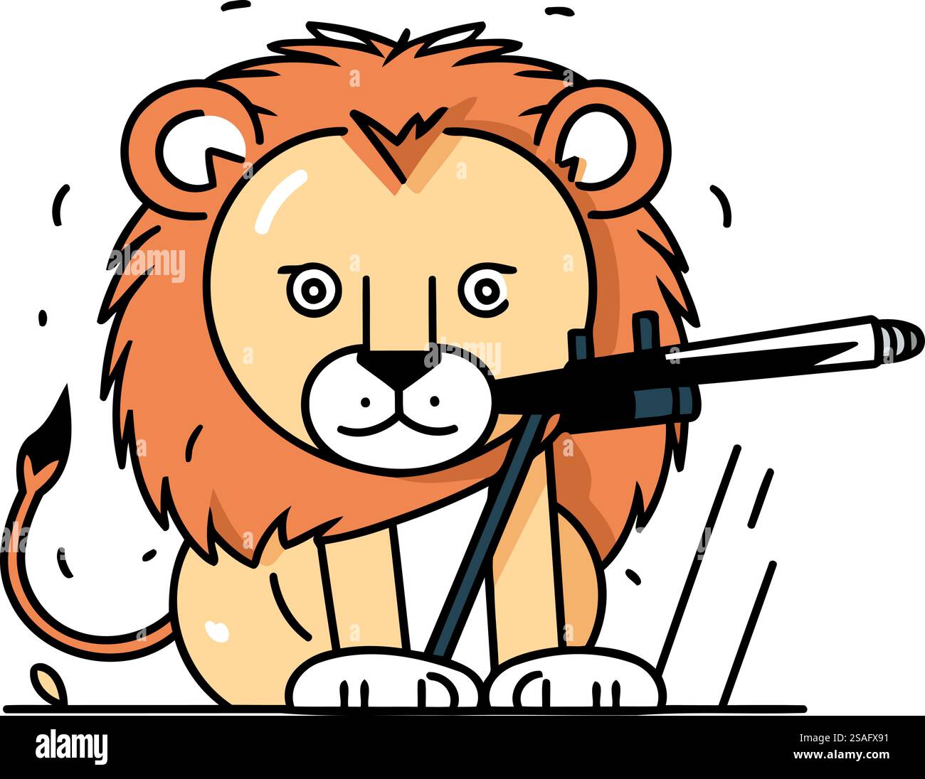 Cartoon lion with a gun. Vector illustration on white background Stock ...