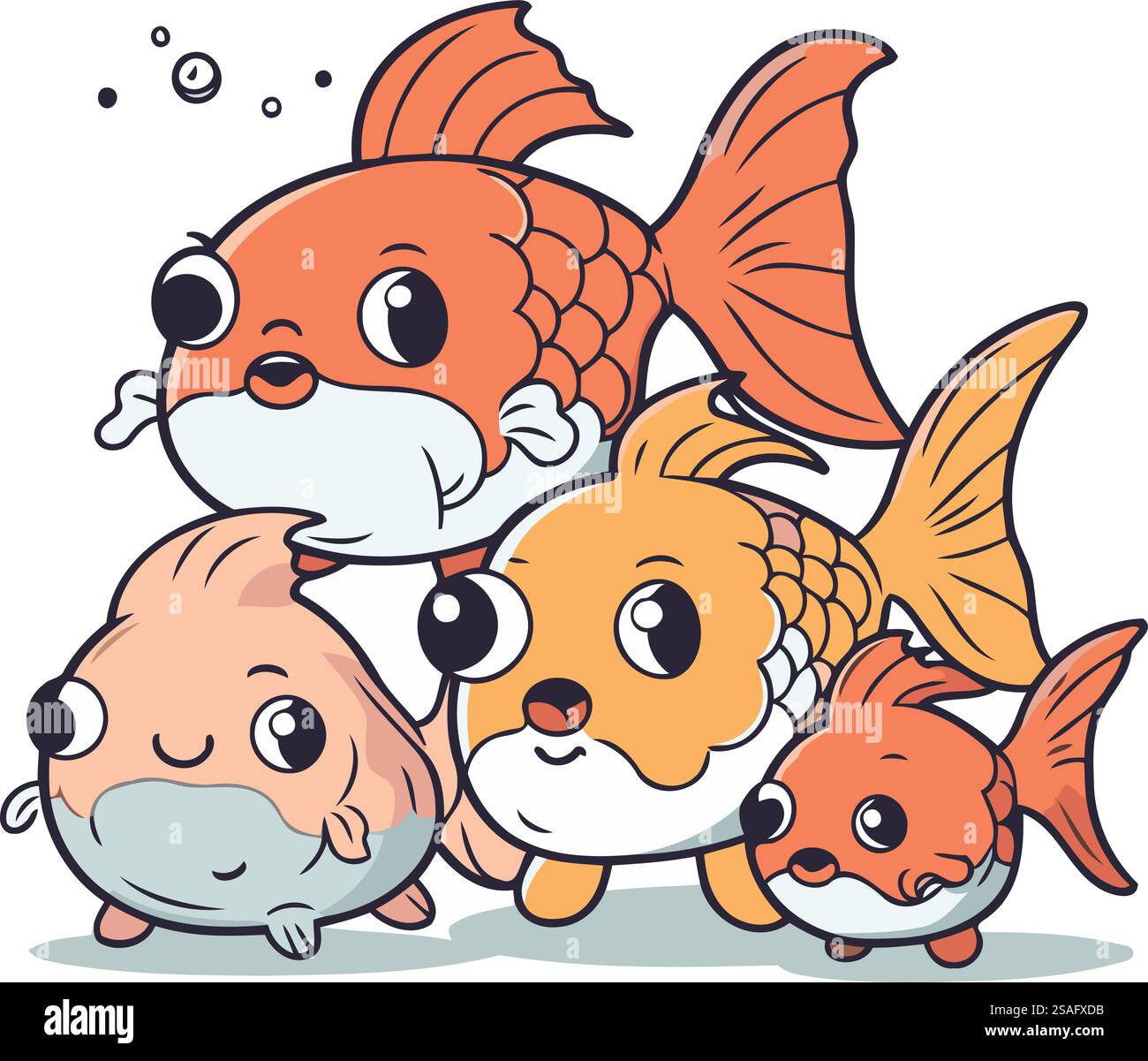 Cute cartoon goldfish family. Vector illustration isolated on white ...