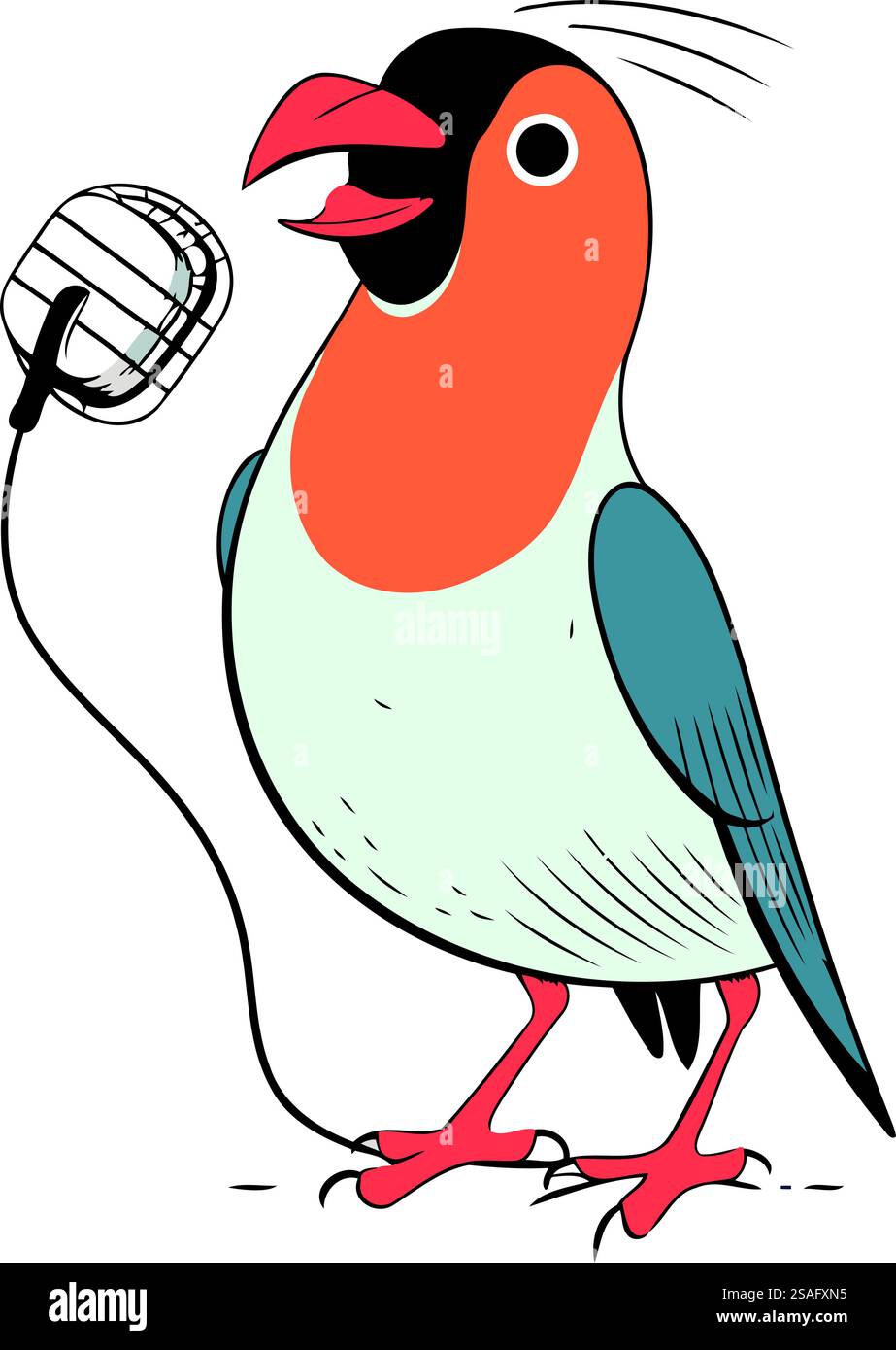 Vector illustration of a bird singing into a microphone. Flat style ...